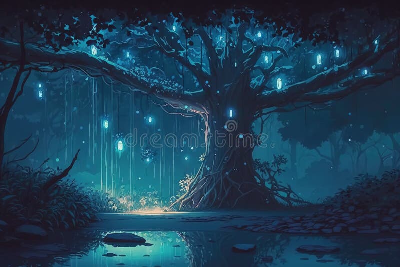 Fantasy Magical Forest Environment Stock Illustration - Illustration of ...