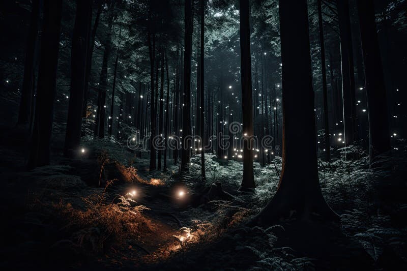 Fantasy Magical Forest with Glowing Lights. Generative AI Stock ...
