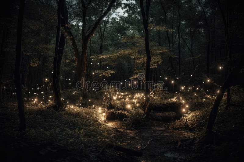 Fantasy Magical Forest with Glowing Lights. Generative AI Stock ...