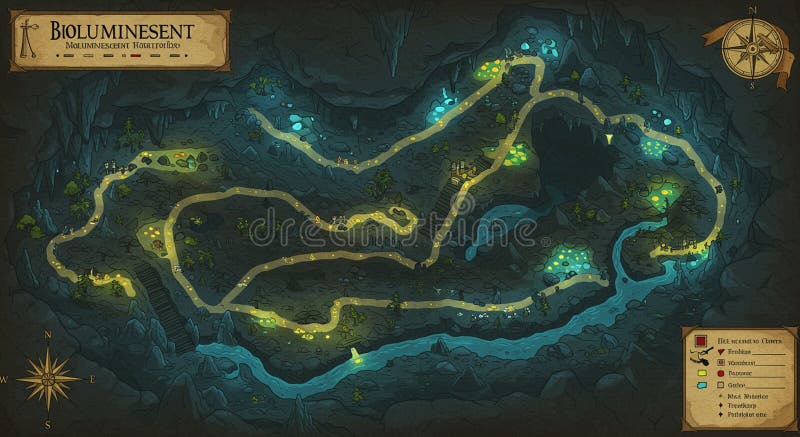 Fantasy Map Depicting an Underground Cave System with Bioluminescent ...
