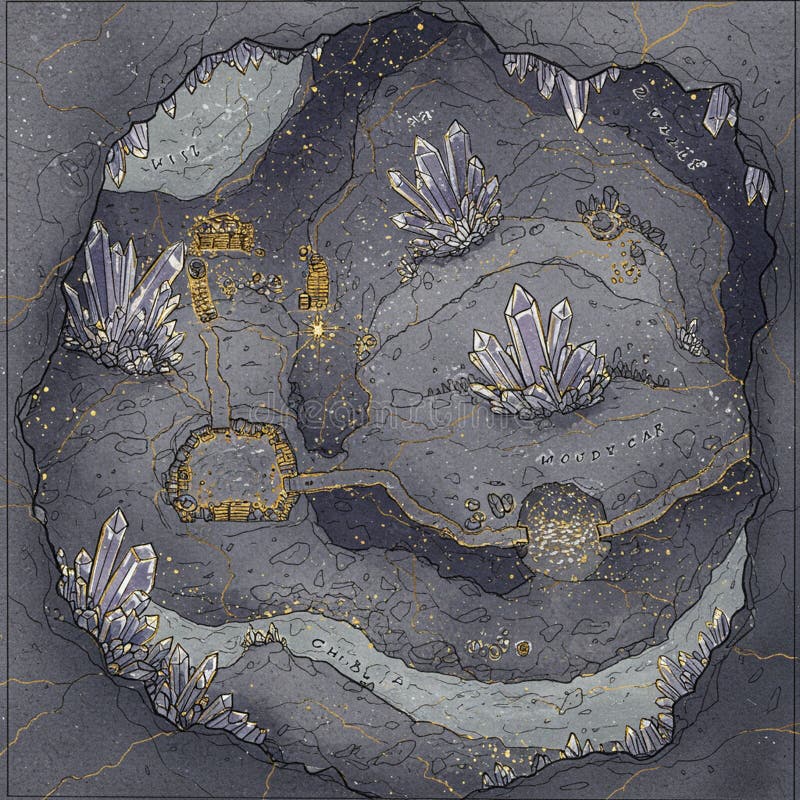 Fantasy Map Depicting an Underground Cavern. Features Large Clusters of ...