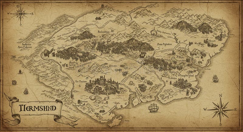 Fantasy Map Featuring a Region Labeled "Tiermshnd," Designed in a ...