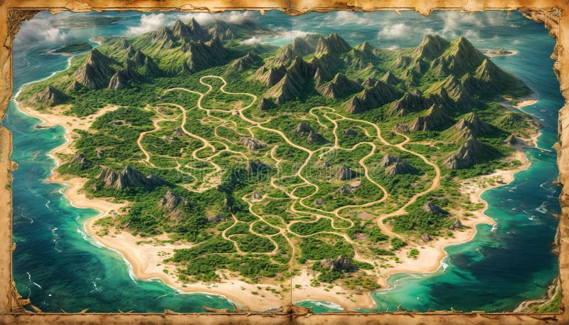 Fantasy Map. Game Landscape with Mountain Forest and River Stock ...