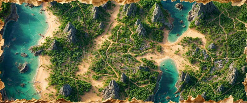 Fantasy Map. Game Landscape with Mountain Forest and River Stock ...