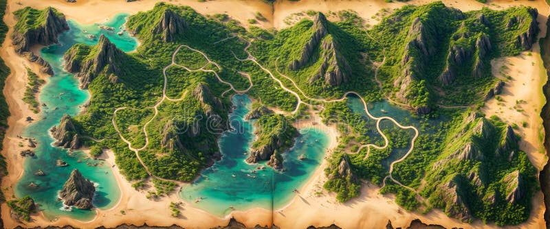 Fantasy Map. Game Landscape with Mountain Forest and River Stock ...