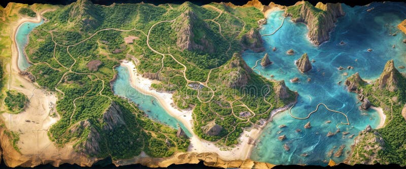 Fantasy Map. Game Landscape with Mountain Forest and River Stock ...