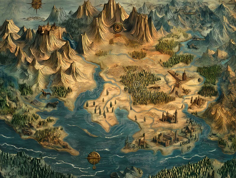 Fantasy Map with Intricate Design of Mythical Landscapes Stock ...