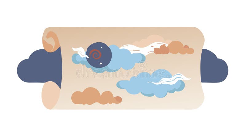 Fantasy Map on a Scroll Showing a Cloudy Sky Journey Vector Design ...
