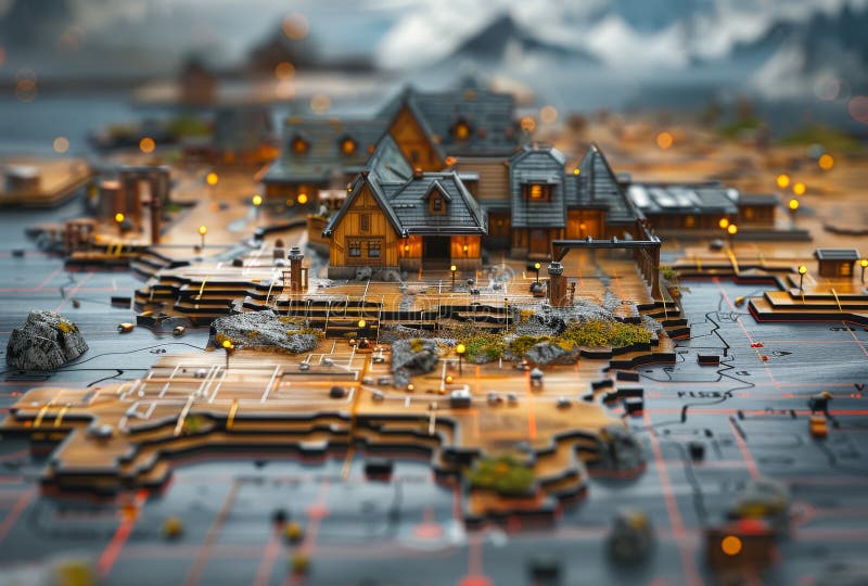 Fantasy Map of Town. Miniature House Model Stock Image - Image of ...