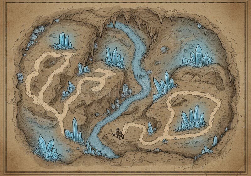 Fantasy Map of an Underground Cavern Features Winding Paths and a ...