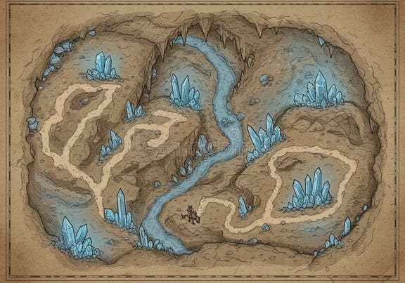 Fantasy Map of an Underground Cavern Features Winding Paths and a ...