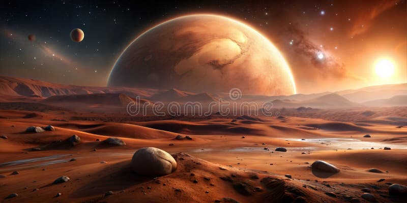 Fantasy Martian Landscape. Lifeless Desert Made of Rocks and Sand Stock ...