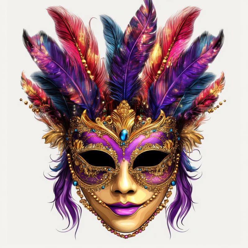 Fantasy Mask with Purple Feathers. Stock Illustration - Illustration of ...