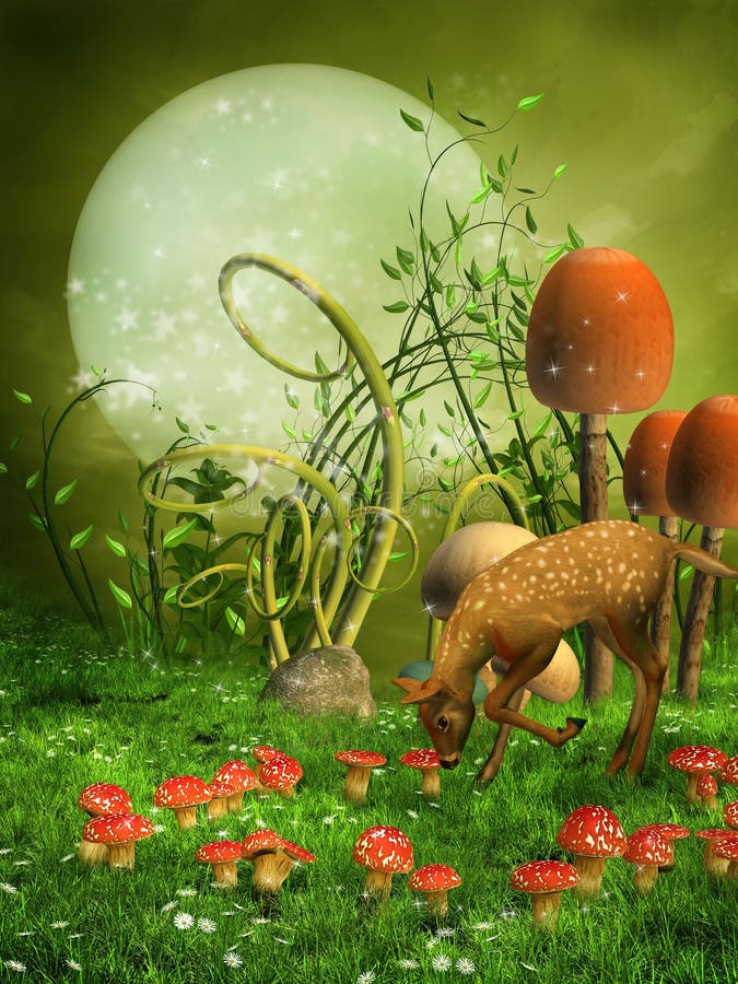 Fantasy Meadow with a Bridge Stock Illustration - Illustration of ...