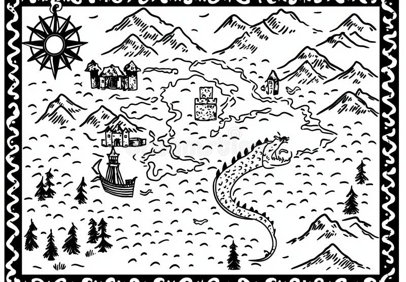 The Fantasy Medieval Cartography Map Elements, Modern Symbols, Line Art ...