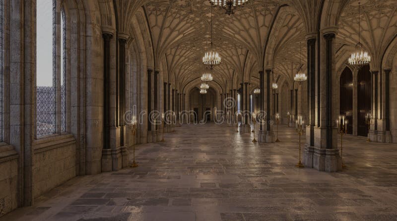 Fantasy Medieval Great Hall in the Castle 3d Illustration Stock ...