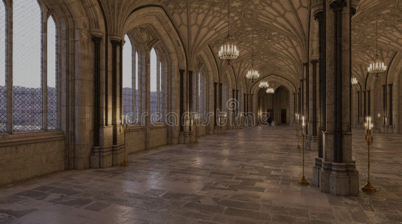 Fantasy Medieval Great Hall in the Castle 3d Illustration Stock ...