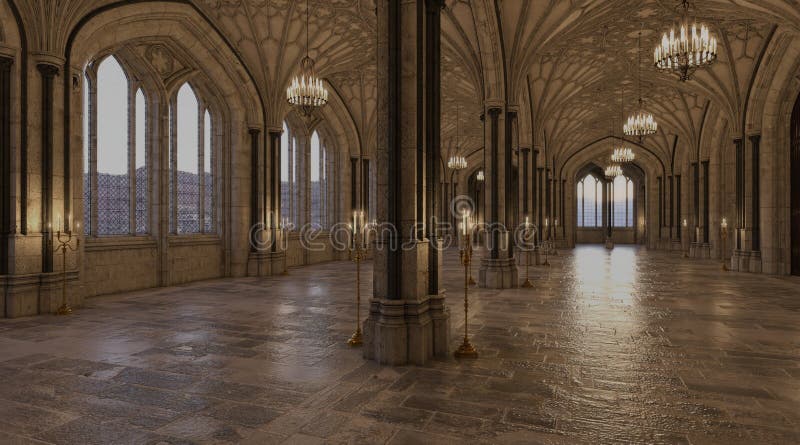 Fantasy Medieval Great Hall in the Castle 3d Illustration Stock ...