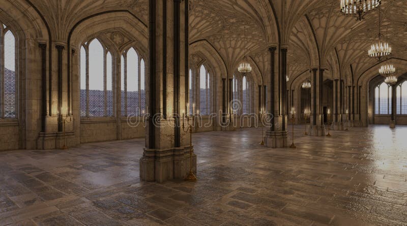 Fantasy Medieval Great Hall in the Castle 3d Illustration Stock ...