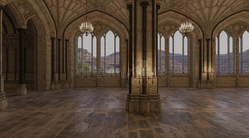 Fantasy Medieval Great Hall in the Castle 3d Illustration Stock ...