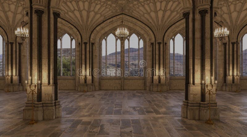 Fantasy Medieval Great Hall in the Castle 3d Illustration Stock ...