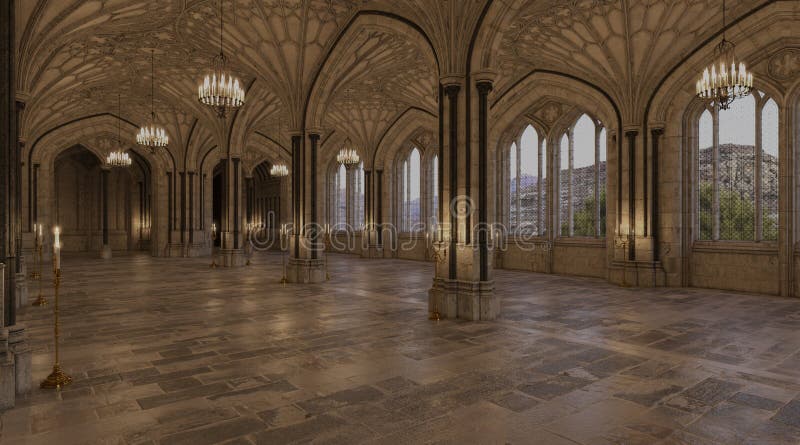 Fantasy Medieval Great Hall in the Castle 3d Illustration Stock ...
