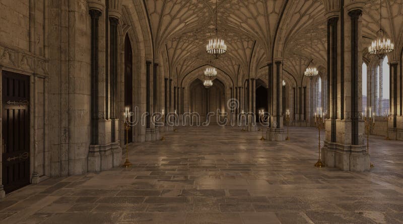 Fantasy Medieval Great Hall in the Castle 3d Illustration Stock ...