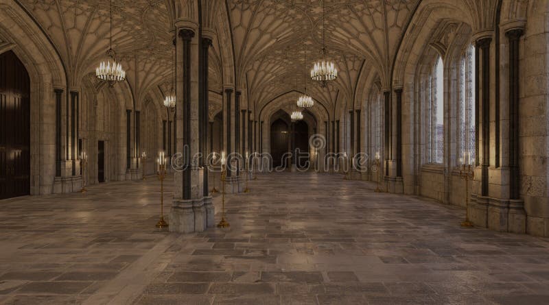 Fantasy Medieval Great Hall in the Castle 3d Illustration Stock ...