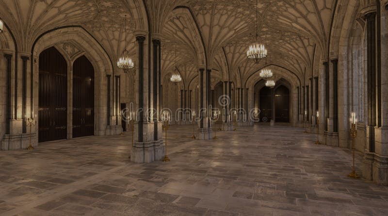 Fantasy Medieval Great Hall in the Castle 3d Illustration Stock ...