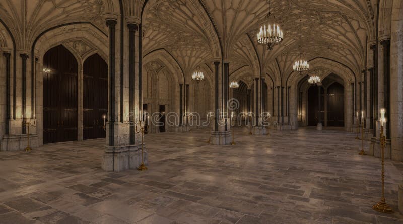 Fantasy Medieval Great Hall in the Castle 3d Illustration Stock ...