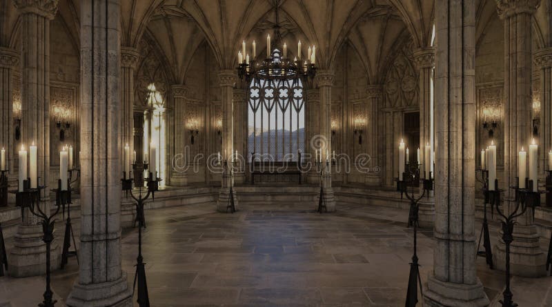 Fantasy Medieval Temple in the Castle 3d Illustration Stock ...