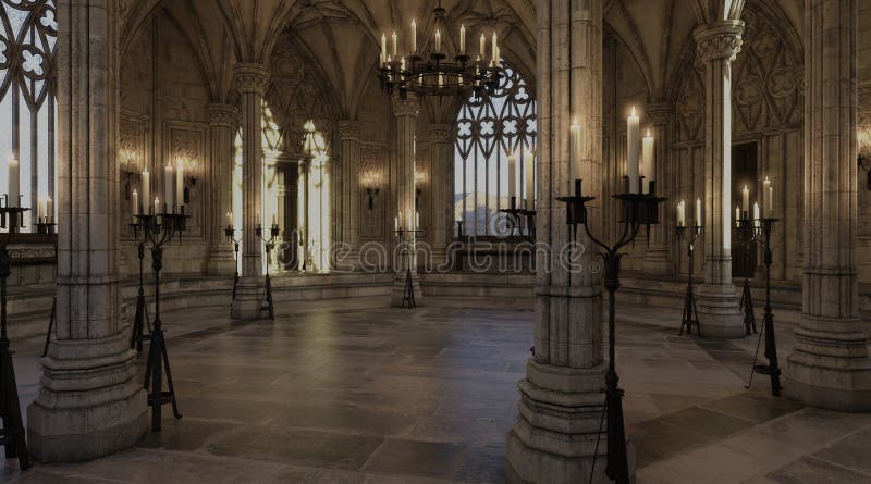 Fantasy Medieval Temple in the Castle 3d Illustration Stock ...