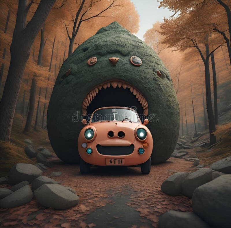Fantasy Monster Car in the Forest. 3d Render Illustration Stock ...