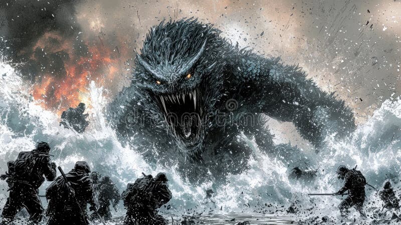 Fantasy Monster Creature with Army in Background Stock Illustration ...