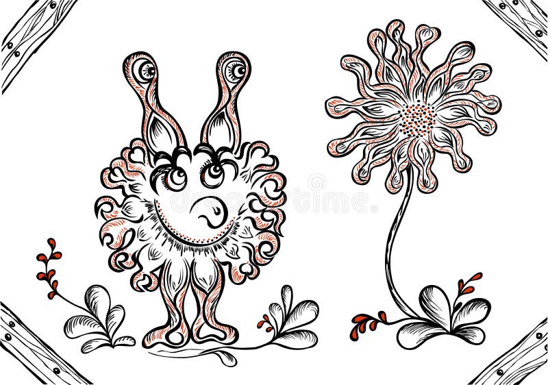 Fantasy Monster with Flower Stock Vector - Illustration of cartoon ...