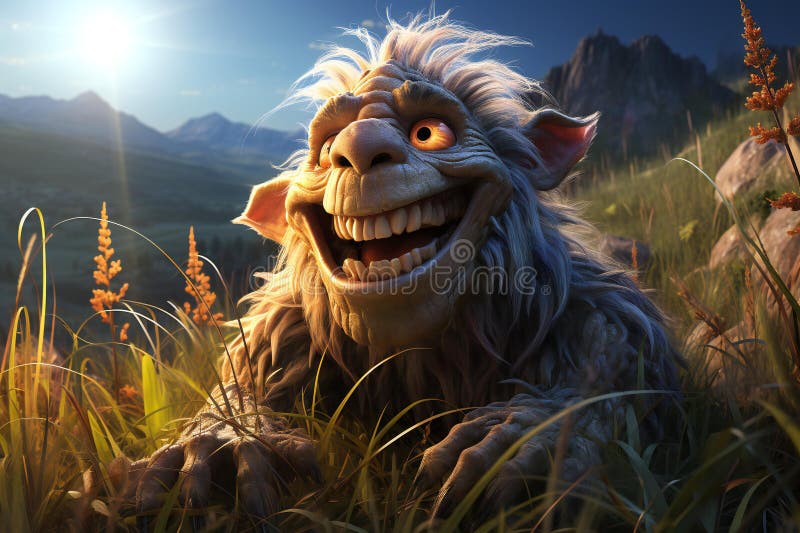 Fantasy Monster in the Grass Illustration, Fantasy World Stock ...