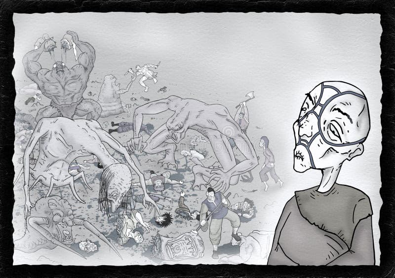 Fantasy monster scene stock illustration. Illustration of scene - 117984160