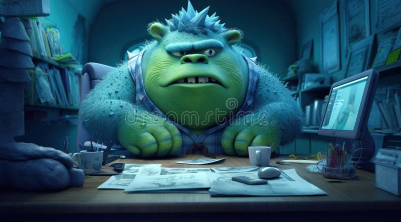 Fantasy Monster Sitting at a Table in His Office. Stock Illustration ...