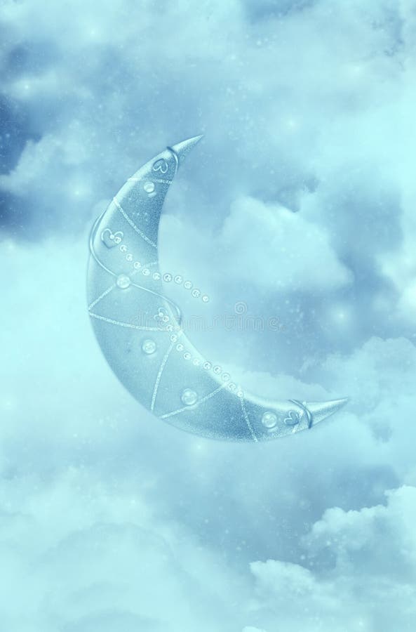Fantasy Crescent Moon with Pearls Floating in Dreamy Cloud Sky Stock ...