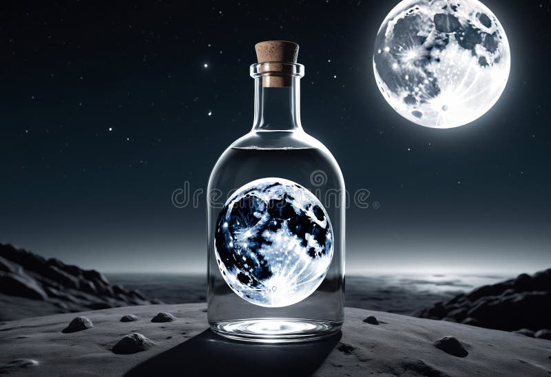 Fantasy Moon Inside a Bottle at Night. Photo Manipulation Stock ...