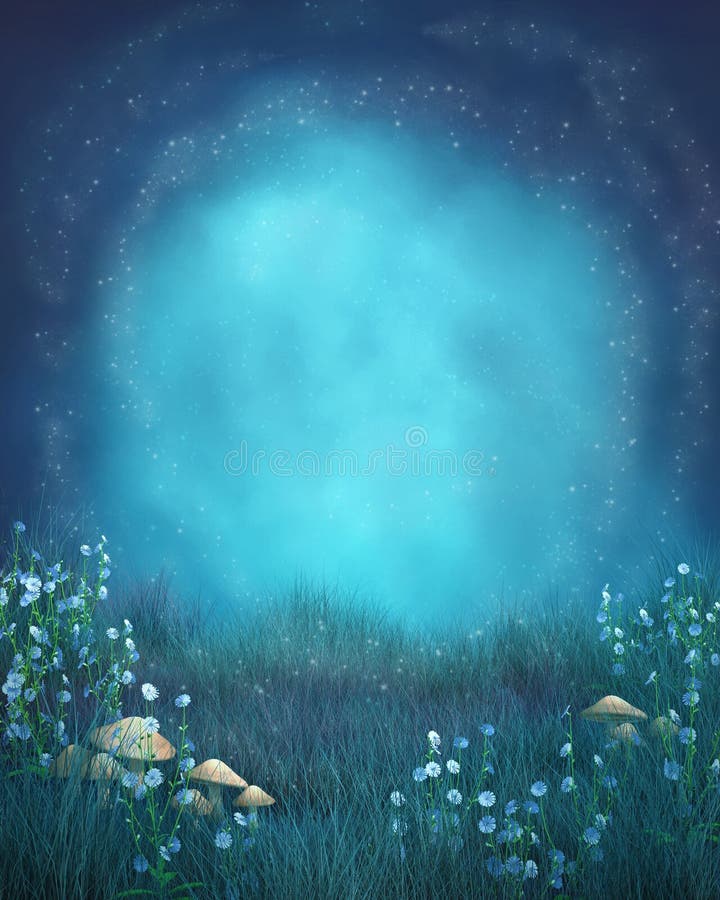 Fantasy moonlit field stock illustration. Illustration of mysterious ...