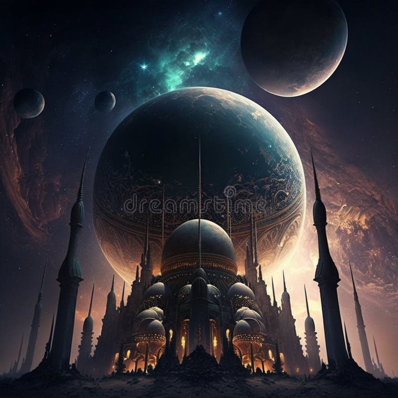 Fantasy Mosque in the Night Stock Illustration - Illustration of ...