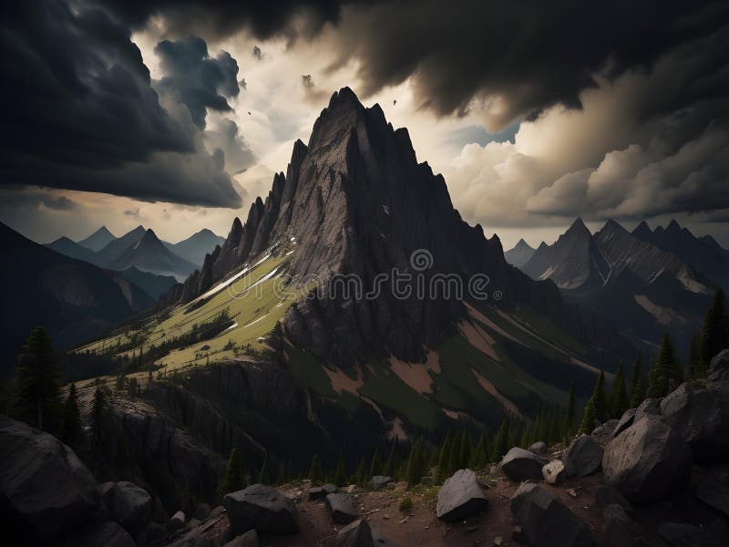 Fantasy Mountain Landscape with High Peaks and Low Clouds. Ai Generated ...