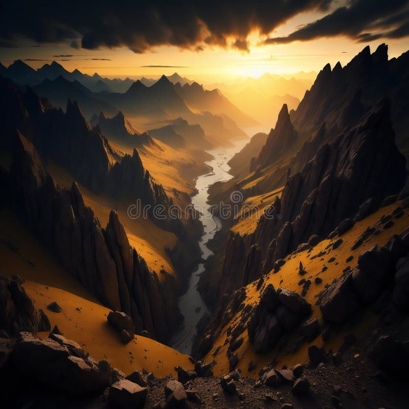 Fantasy Mountain Landscape with High Peaks and Low Clouds. Ai Generated ...
