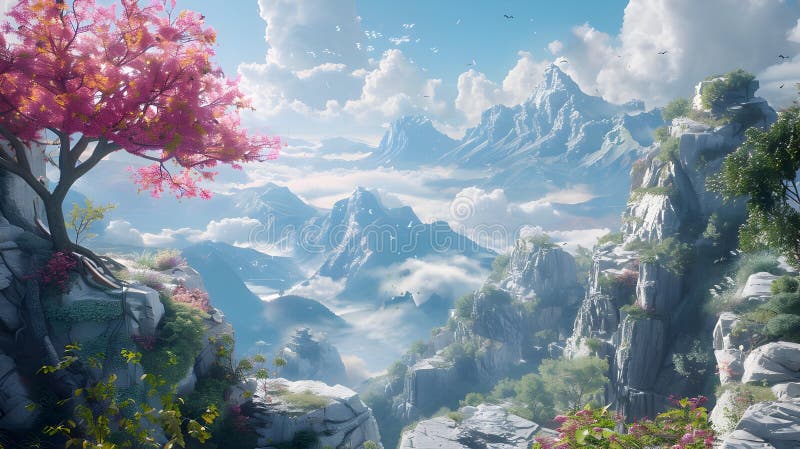 Fantasy Mountain Landscape Illustration Stock Illustration ...