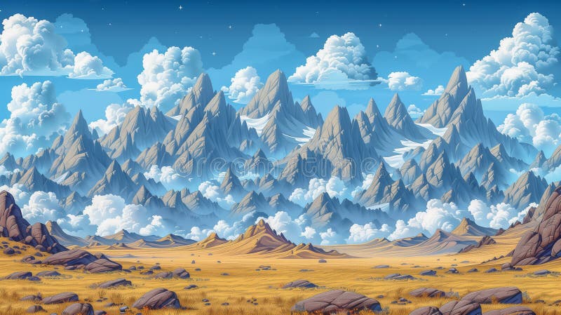Fantasy Mountain Range with Rolling Clouds and Vast Plains Stock ...