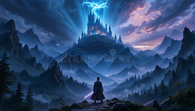 Fantasy movie poster stock illustration. Illustration of cliff - 362451128