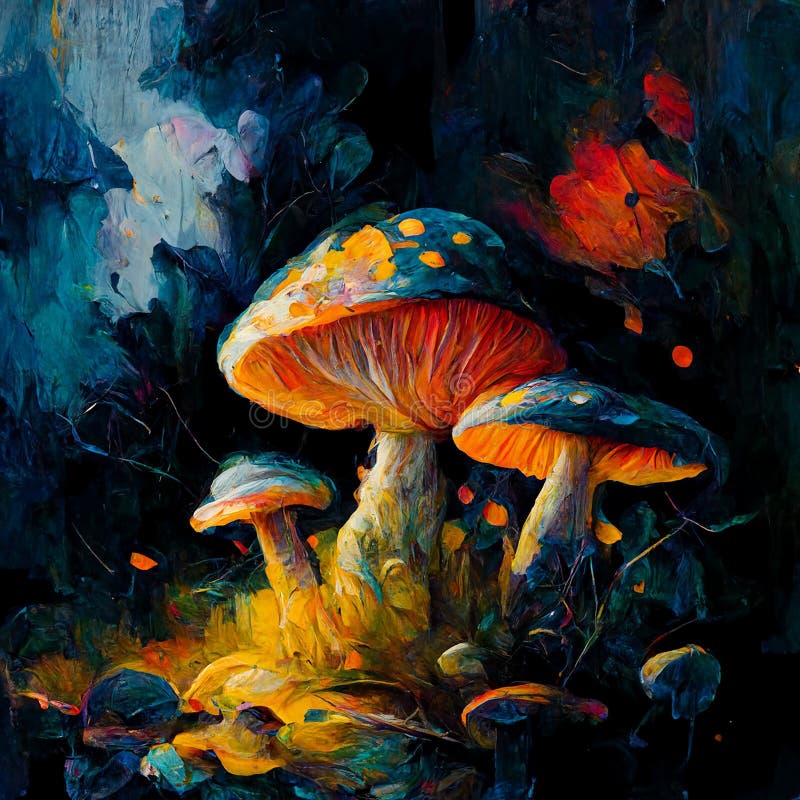 Fantasy Mushroom Pattern Focused on Texture and Form, Created Using ...