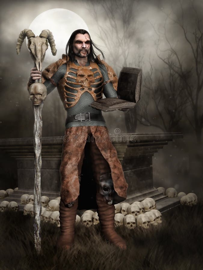 Fantasy Necromancer with a Book Stock Illustration - Illustration of staff, moon: 45150498