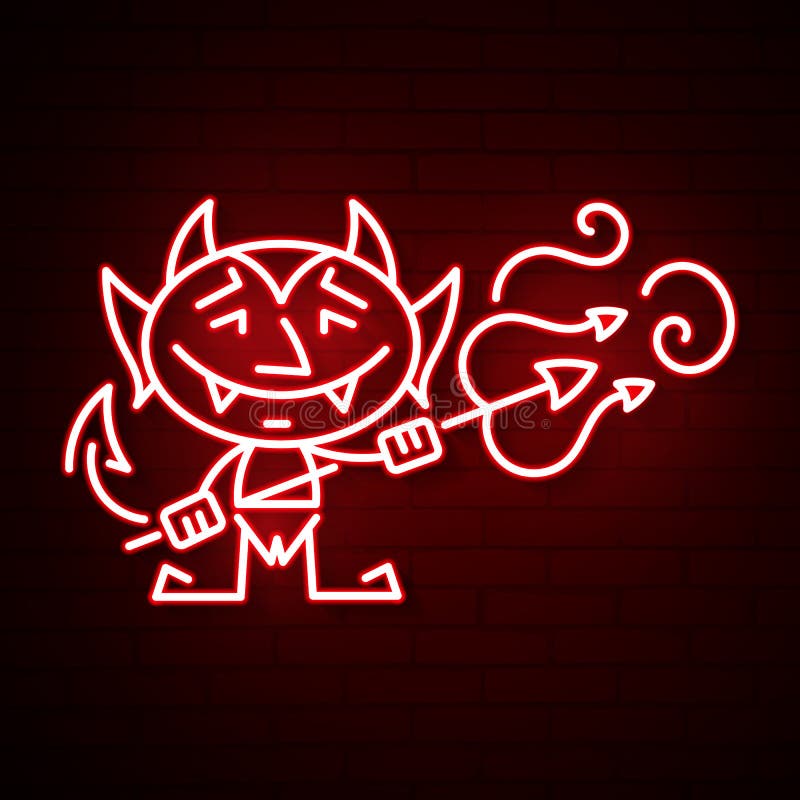 Red Devil Neon.Young Demon or Devil, Vector Illustration Stock Vector ...